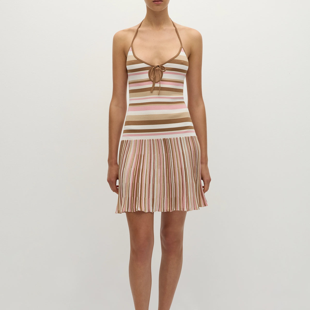 Elea Mini Dress Puce Sepia Stripe - Faithfull the Brand INT